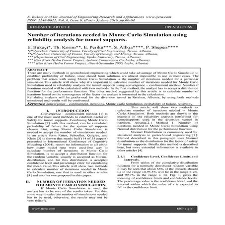Number of iterations needed in Monte Carlo Simulation using reliability analysis for tunnel ...
