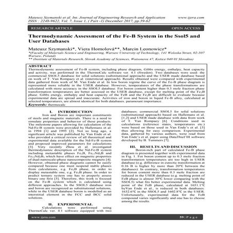 Thermodynamic Assessment of the Fe-B System in the Ssol5 and User Databases | PDF