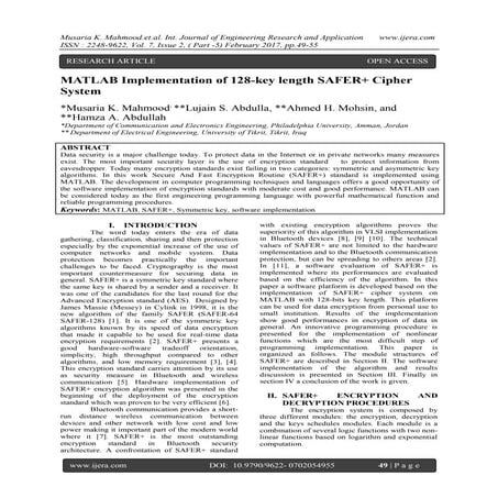MATLAB Implementation of 128-key length SAFER+ Cipher System | PDF