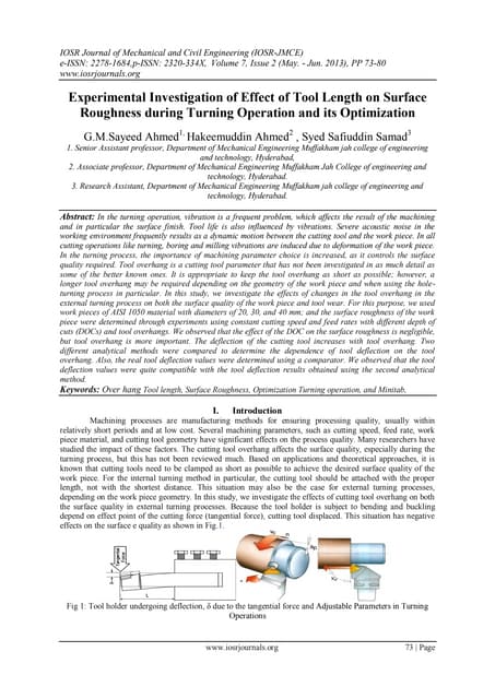 Experimental Investigation Of Effect Of Tool Length On Surface