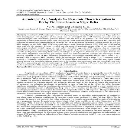 Anisotropic Avo Analysis for Reservoir Characterization in Derby Field ...