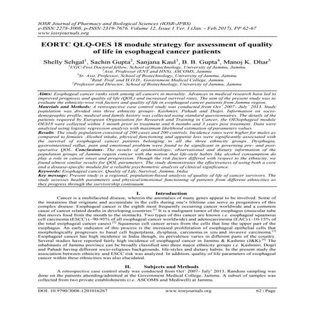 EORTC QLQ-OES 18 module strategy for assessment of quality of life in esophageal cancer patients ...