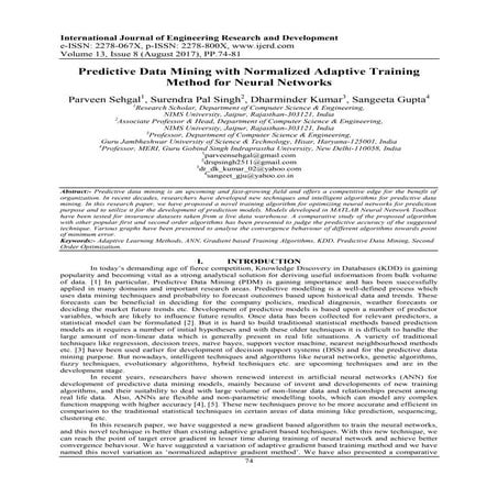 Predictive Data Mining With Normalized Adaptive Training Method For 5564