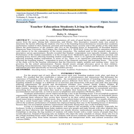 Teacher Education Students Living in Boarding House/Dormitories | PDF