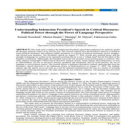 Understanding Indonesian President's Speech in Critical Discourse: Political Power through the ...