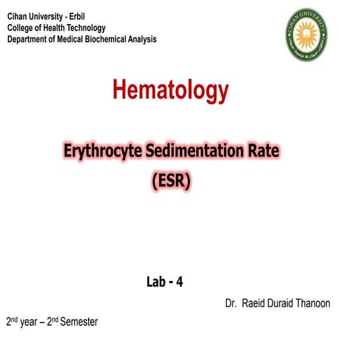 Erythrocyte Sedimentation Rate (ESR) | PDF