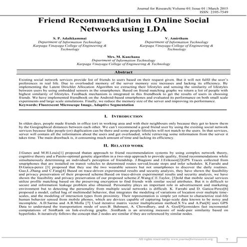 FRIEND RECOMMENDATION IN ONLINE SOCIAL NETWORKS USING LDA | PDF