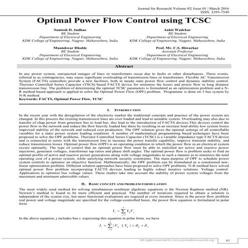 OPTIMAL POWER FLOW CONTROL USING TCSC | PDF