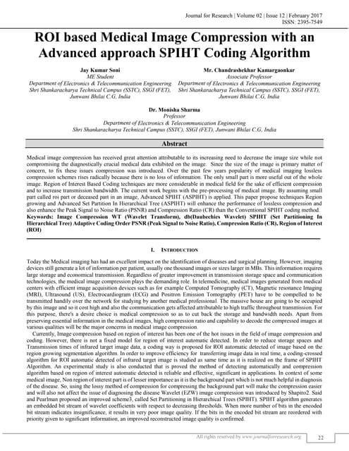 Roi Based Medical Image Compression With An Advanced Approach Spiht Coding Algorithm Pdf