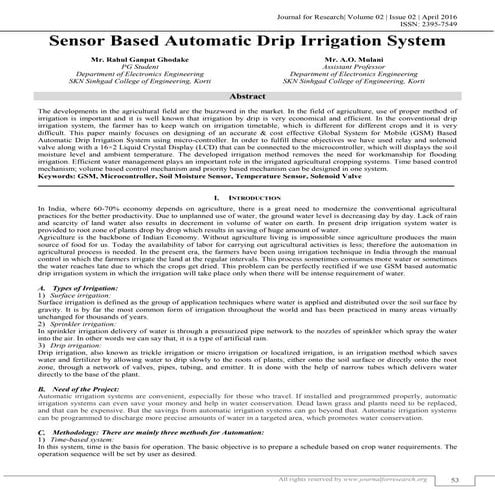 SENSOR BASED AUTOMATIC DRIP IRRIGATION SYSTEM | PDF