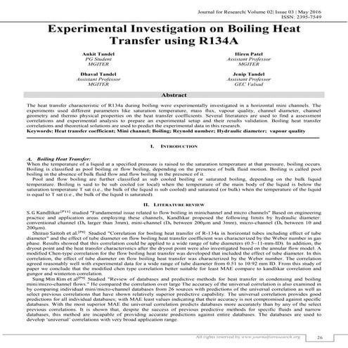 Experimental Investigation On Boiling Heat Transfer Using R134a Pdf
