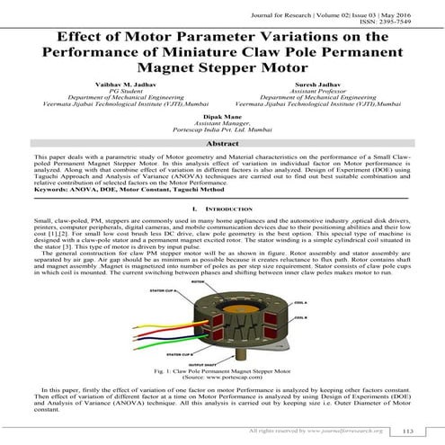 EFFECT OF MOTOR PARAMETER VARIATIONS ON THE PERFORMANCE OF MINIATURE ...