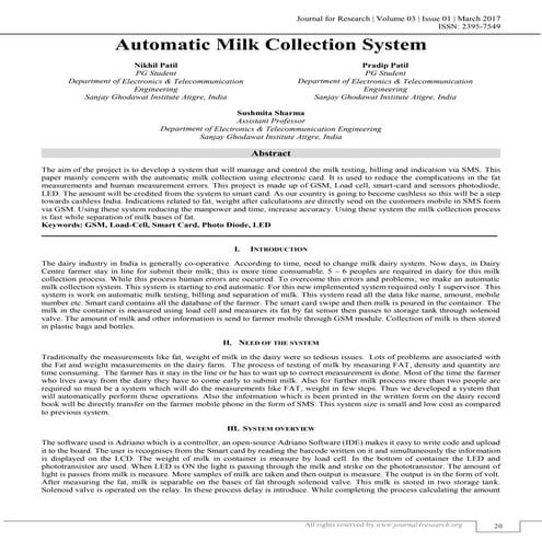 AUTOMATIC MILK COLLECTION SYSTEM | PDF