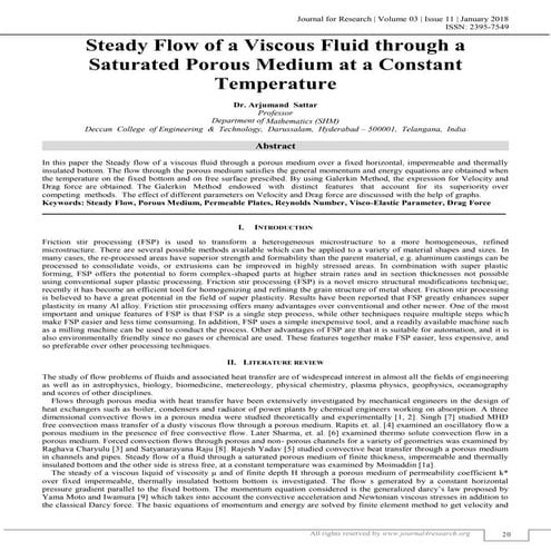 STEADY FLOW OF A VISCOUS FLUID THROUGH A SATURATED POROUS MEDIUM AT A ...