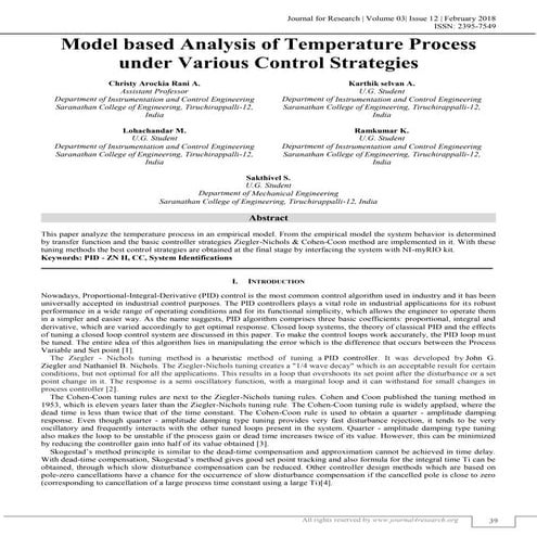 MODEL BASED ANALYSIS OF TEMPERATURE PROCESS UNDER VARIOUS CONTROL STRATEGIES | J4RV3I12010 | PDF ...