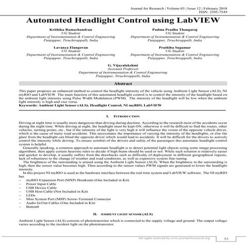 AUTOMATED HEADLIGHT CONTROL USING LABVIEW | J4RV3I12018 | PDF