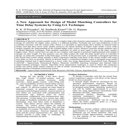 A New Approach For Design Of Model Matching Controllers For Time Delay Systems By Using Ga