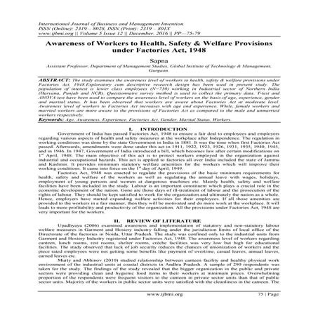 Awareness of Workers to Health, Safety & Welfare Provisions under ...