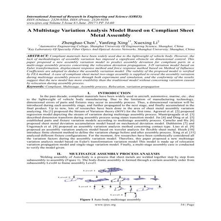 A Multistage Variation Analysis Model Based On Compliant Sheet Metal Assembly Pdf