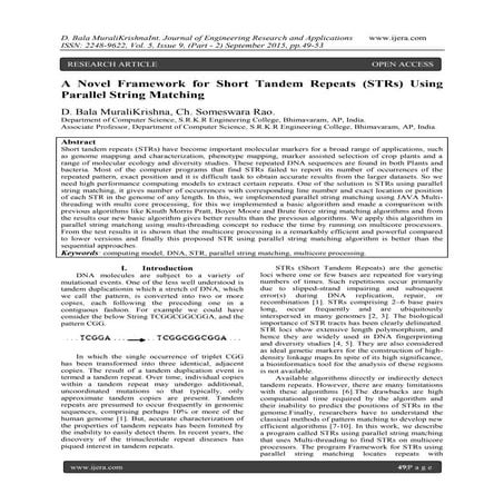 A Novel Framework For Short Tandem Repeats Strs Using Parallel String Matching Pdf