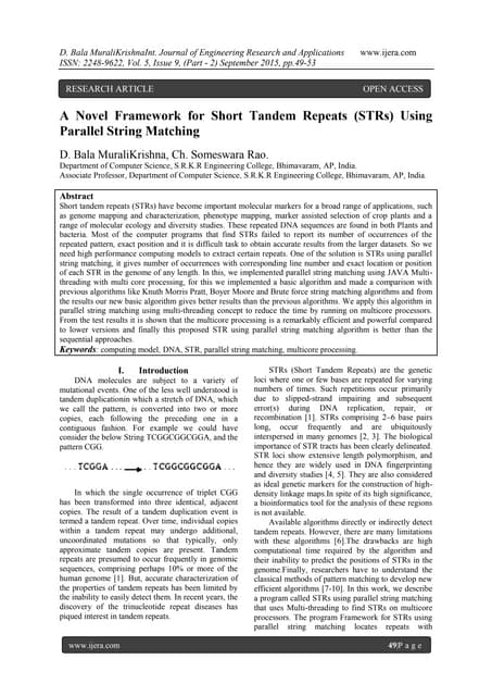 A Novel Framework For Short Tandem Repeats Strs Using Parallel String Matching Pdf