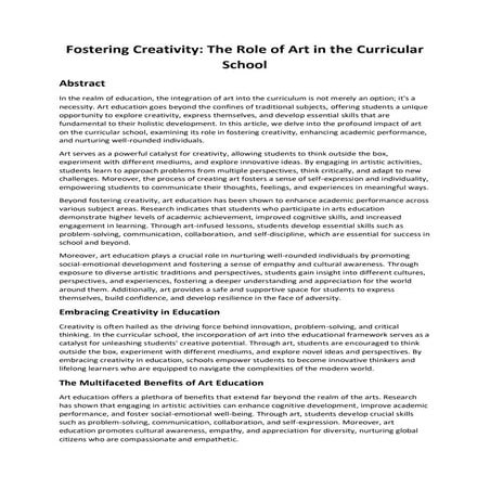 Fostering Creativity: The Role of Art in the Curricular School | PDF