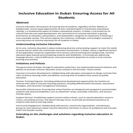 Inclusive Education in Dubai: Ensuring Access for All Students | PDF