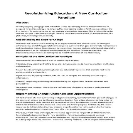 Revolutionizing Education: A New Curriculum Paradigm | PDF | Education ...