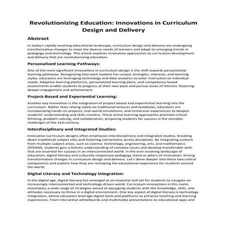 Revolutionizing Education: Innovations in Curriculum Design and ...
