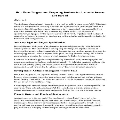 Sixth Form Programme: A Complete Guide to Academic and Career Pathways | PDF