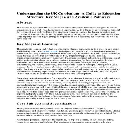 Understanding the UK Curriculum: A Guide to Education Structure, Key ...