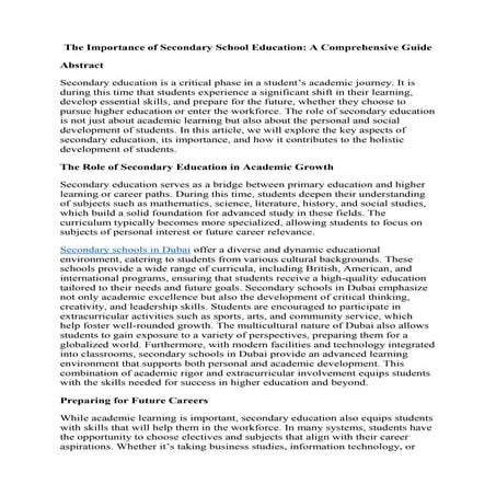 The Importance of Secondary School Education: A Comprehensive Guide | PDF