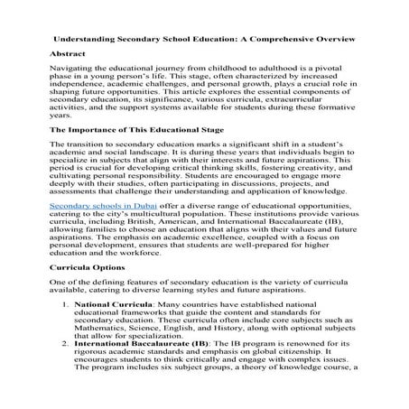 Understanding Secondary School Education: A Comprehensive Overview | PDF