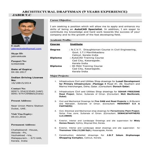 Infrastructure / Architectural Draftsman 9 Years Experience (5 Years ...