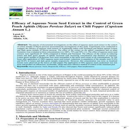 Efficacy of Aqueous Neem Seed Extract in the Control of Green Peach ...
