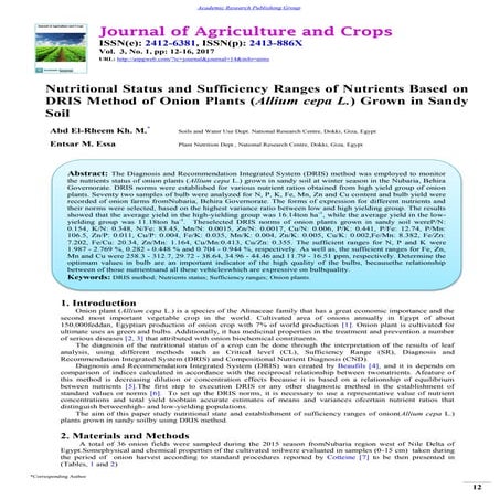 Nutritional Status and Sufficiency Ranges of Nutrients Based on DRIS ...