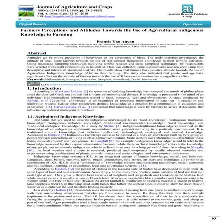 Farmers Perceptions and Attitudes Towards the Use of Agricultural Indigenous Knowledge in ...