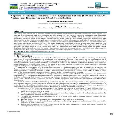 Appraisal of Students Industrial Work Experience Scheme (SIWES) in NCAM ...