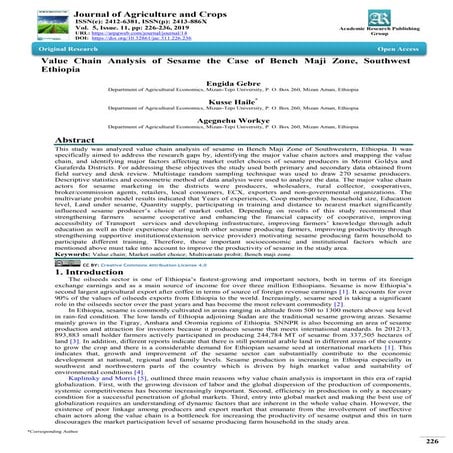 Value Chain Analysis of Sesame the Case of Bench Maji Zone, Southwest ...