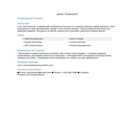 Jack Dawson Portfolio website best intro | PDF
