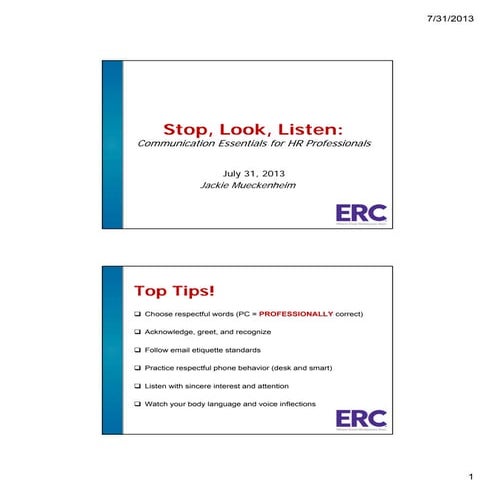 Stop, Look, Listen: Communication Essentials for HR Professionals | PPT