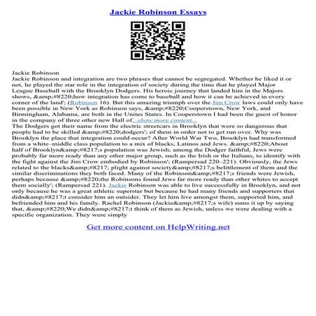 Jackie Robinson Essay | PDF