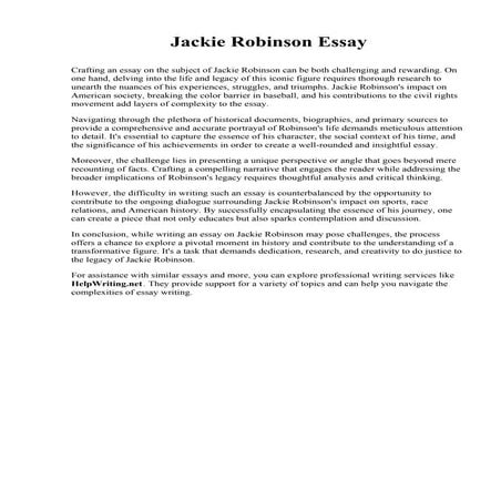 Jackie Robinson Essay. Gonzaga University | PDF