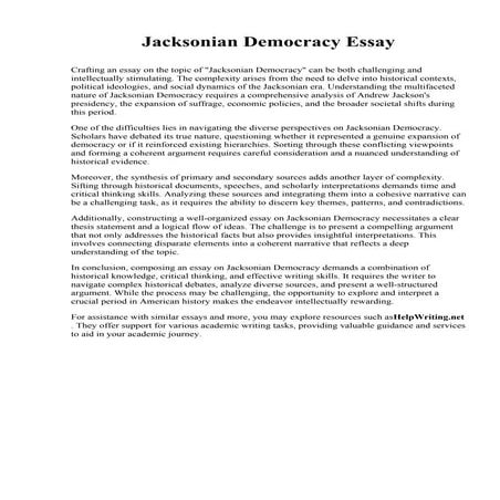 Jacksonian Democracy Essay. Orange Coast College | PDF