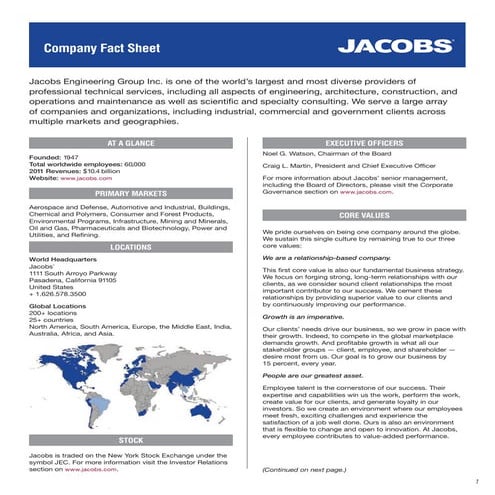 Jacobs Company Fact Sheet | PDF