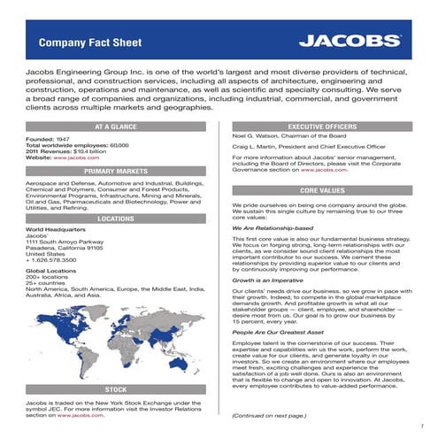 Jacobs Company Fact Sheet | PDF
