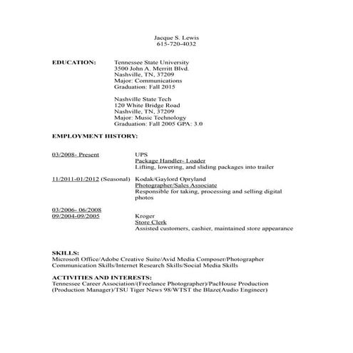 Jacque's Resume 1 Page | RTF