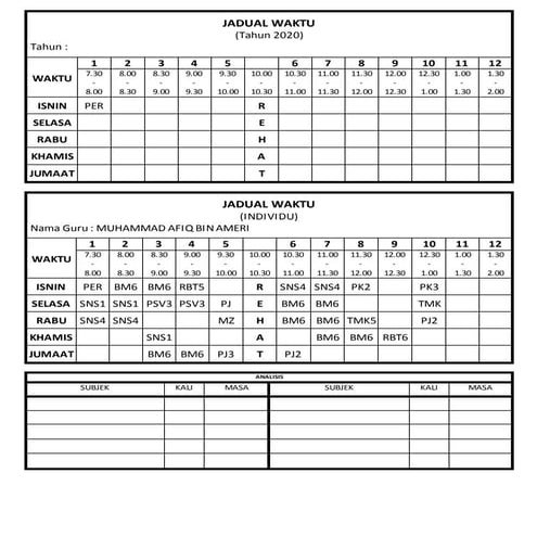 Jadual waktu-kosong | DOCX