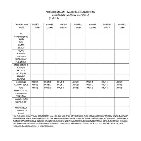 Jadual bertugas mingguan | DOC