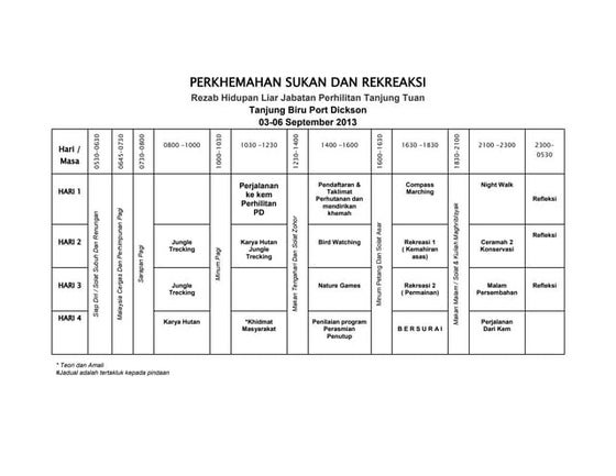 Jadual perkhemahan sukan dan rekreaksi | DOCX